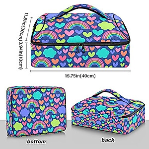 Kcldeci Insulated Thermal Food Carrier Insulated Casserole Carrier for Hot or Cold Food,Colorful Heart Rainbow and Cloud Insulated Tote Bag for Potluck Cookouts Parties Picnic,Lasagna Lugger