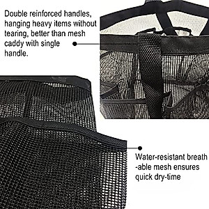 iPEGTOP Portable Mesh Shower Caddy, Quick Dry Shower Tote Hanging Bath & Toiletry Organizer Bag with 9 Storage Pockets, Double Handles for College Dorm, Travel, Gym & Camping, Black