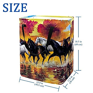 Horses Runs in Splashes Water Print Collapsible Laundry Hamper, 60L Waterproof Laundry Baskets Washing Bin Clothes Toys Storage for Dorm Bathroom Bedroom