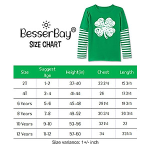 BesserBay Boy's Sanit Patricks Day Clover Shirt Irish Long Sleeve Green Top for Girls 9-10 Years