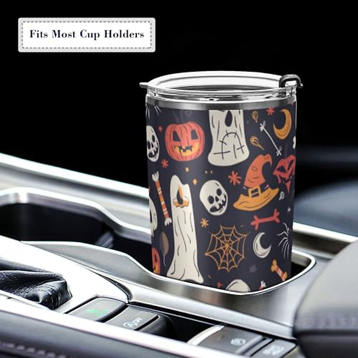 Amooorous Cartoon Cute Yellow Halloween Pumpkin Stainless Steel coffee cups with lids with Straw Lid coffee travel mug 20oz for Home, Office or Car simply Vacuum Insulated Tumbler termo para bebidas