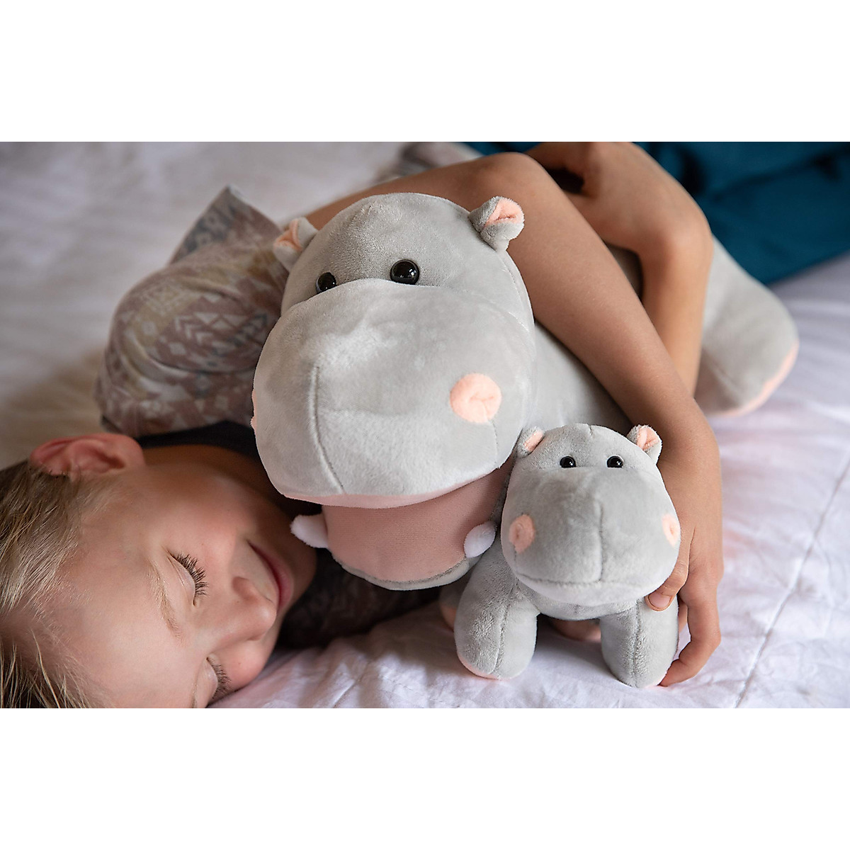 Mother and Baby Hippo Plush Toy Set | Super Soft Hippo Stuffed Animals | Cute Plushies for Kids' Bedroom | 17-In Safari Stuffed Animals for Girls & Boys | Hippo Stuffed Animal Toys by Exceptional Home