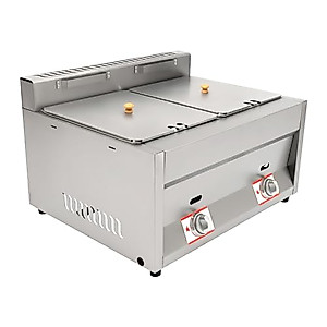 Gas Deep Fryer,12L Commercial Stainless Steel Gas Deep Fryer Food Warmer with 2 Tanks And Lids,Energy-Saving Deep Countertop Gas Fryer for Supermarkets,Hotels,Canteens,Temperature Control: 50~380 ℃