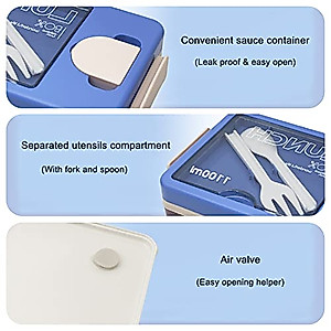 Bento Box For Adults, 3 Compartment Bento Box Lunch Box Leak Proof, Bento Box With Sauce Container, 1100ml Modern Bento Box With Utensils, BPA-Free/Microwave/Dishwasher Safe Bento Box