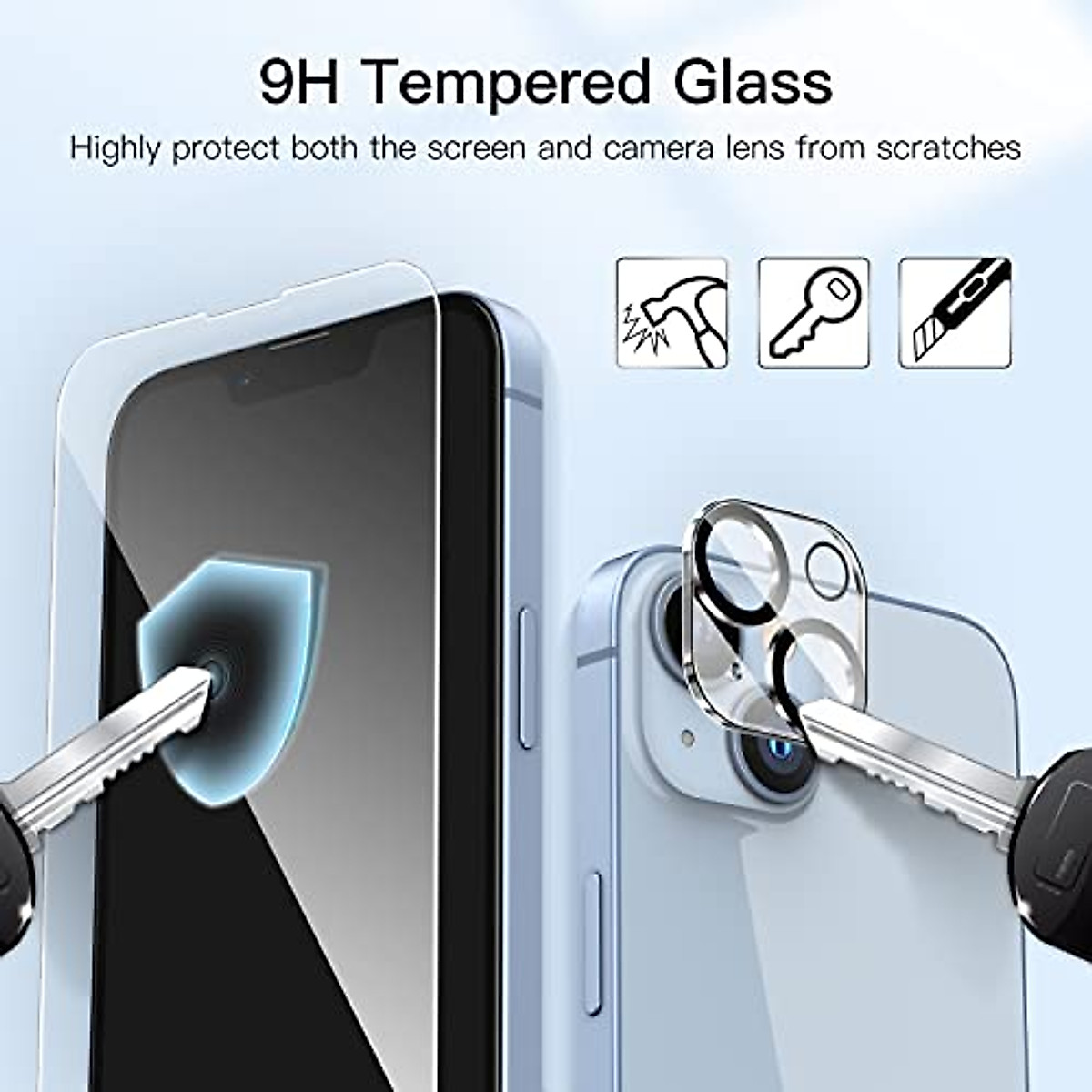 JETech Full Coverage Screen Protector for iPhone 14 Plus 6.7-Inch (NOT FOR iPhone 14 6.1-Inch) with Camera Lens Protector, Tempered Glass Film, HD Clear, 2-Pack Each