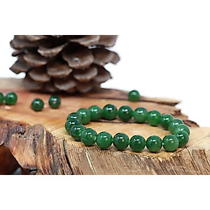 Baikalla Jewelry Natural Nephrite Jade 8 & 9.5mm Good Luck Beads Bracelet For Men & Women (9.5mm, 7.5in)