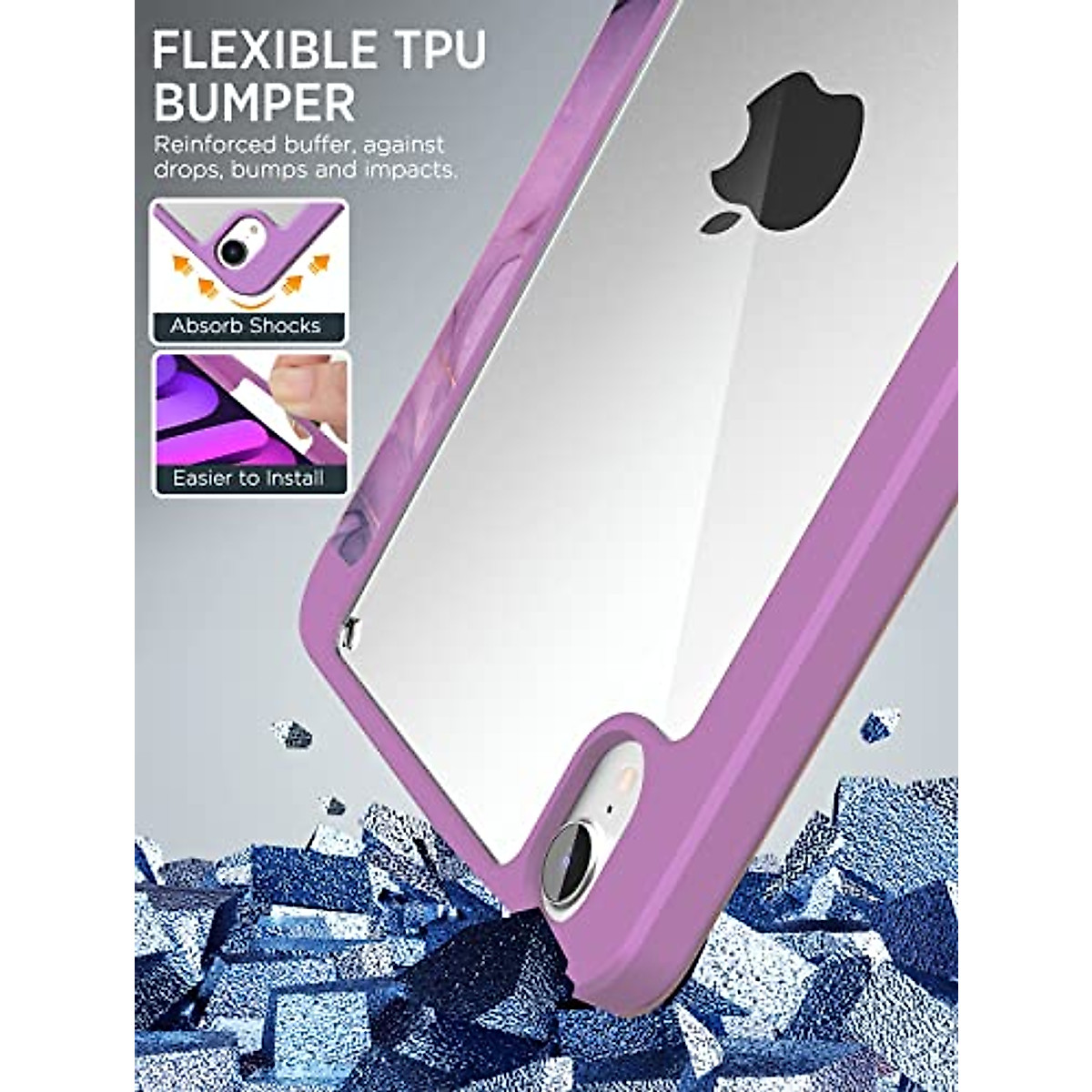 MoKo Case Fit New iPad Mini 6 Case with Pencil Holder (6th Gen 8.3 inch 2021), Soft TPU Frame Hard PC Clear Transparent Back Shell Smart Cover for iPad Mini 6 2021, Auto Wake/Sleep, Marble Gold Purple