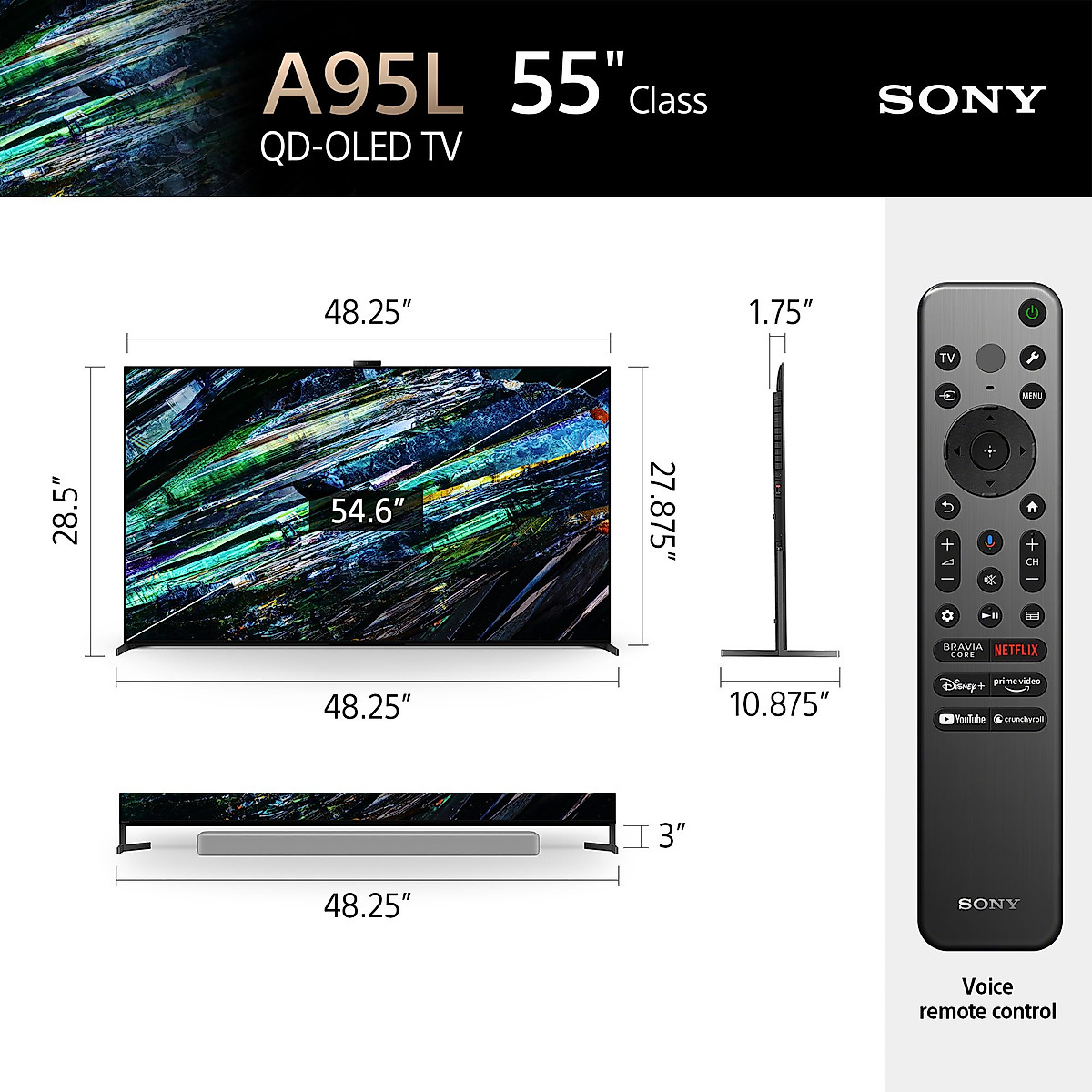 Sony XR55A95L 55 Inch QD-OLED 4K UHD Smart Google TV with AI Upscaling with an Additional 4 Year Coverage (2023)