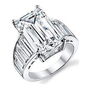 Metal Masters 9 Carats 925 Sterling Silver Angelina Jolie Engagement Wedding Ring with Emerald-cut 10 x 16 MM CZ