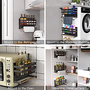 Sleclean Magnetic Spice Rack Organizer for Refrigerator, 2 Pack, Paper Towel Holder Magnetic, Kitchen Magnetic Shelf,11.8"x4.5"x6.3",Black