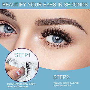 SQYlashes Glueless Lashes, Adhesive Lashes no Glue, Stick on Lashes, Self Adhesive Eyelashes Natural Look, Reusable and Waterproof (Black Color, 3 Pairs)