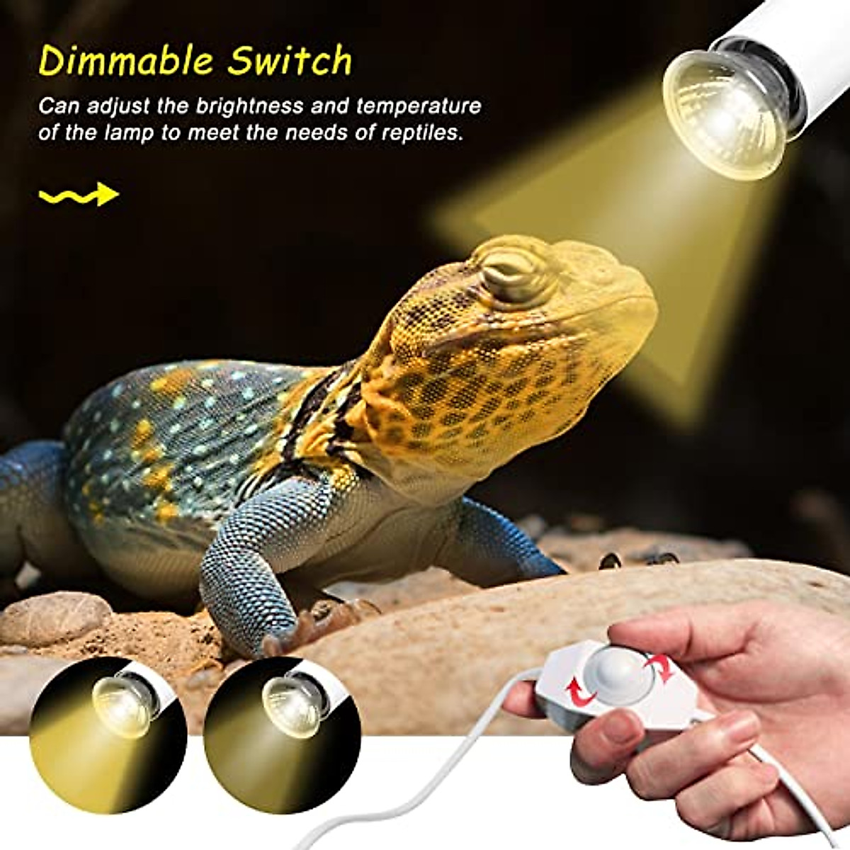 Dimmable 2-Pack White Adjustable Reptile Clamp Heat Lamp Fixture Holder with 3-Pack 30W Sun Basking Spot Lamp, Flexible Clamp Lamp Stand with Clip for Aquarium, Reptiles,Lizard, Turtle, Snake