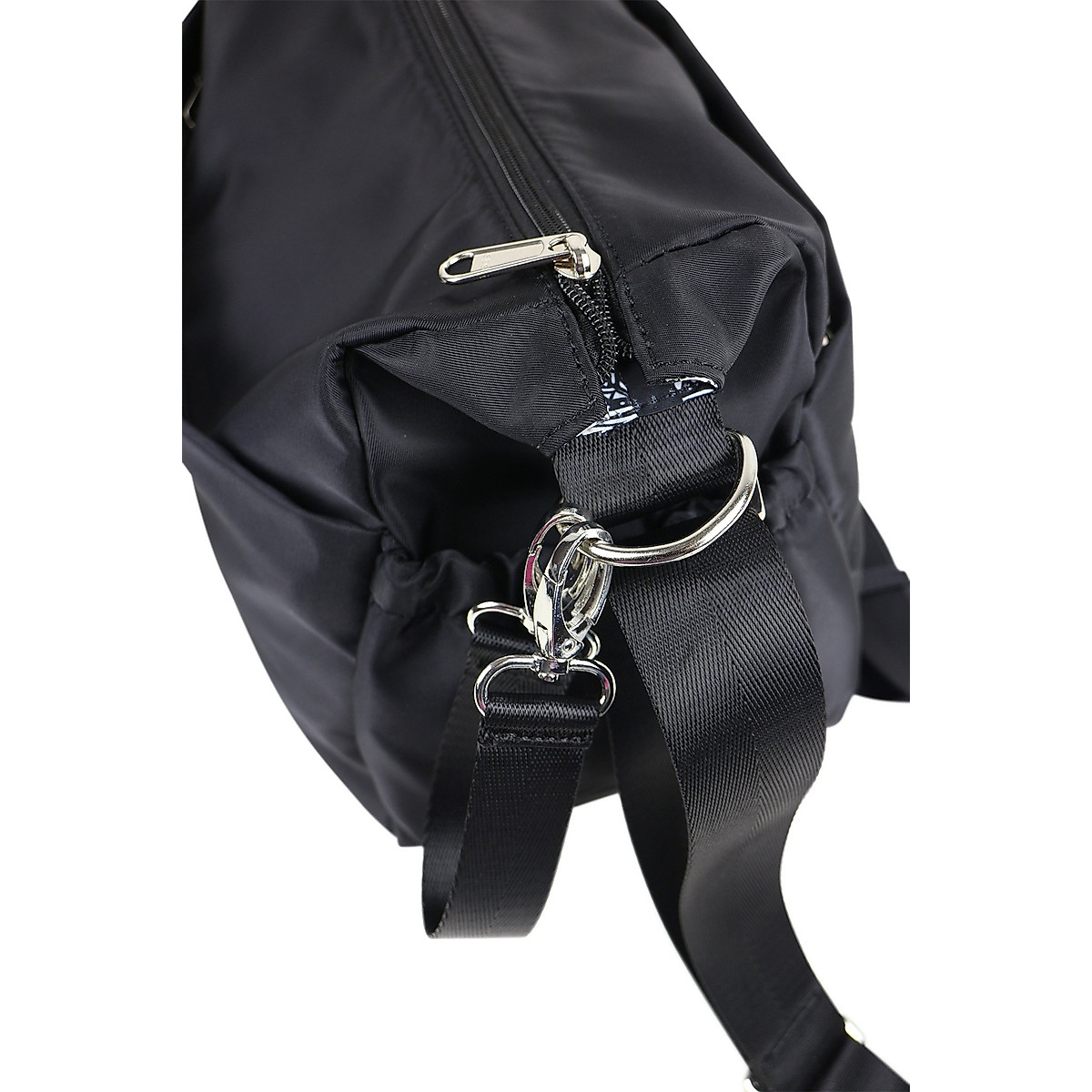 Purse Diaper Bag in Black Nylon with Matching Changing Pad Stroller Straps Premium Zippers 11 Pockets Insulated for Baby Bottles Crossbody Silver Tone Hardware Spacious Perfect for Moms on The Go