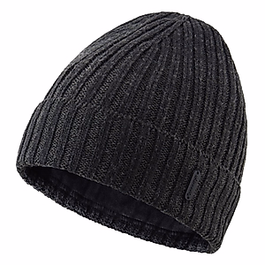 Connectyle Outdoor Classic Bassic Men 's Warm Winter Hats Thick Knit Long Cuff Beanie Cap with Lining, 55 60cm, Black