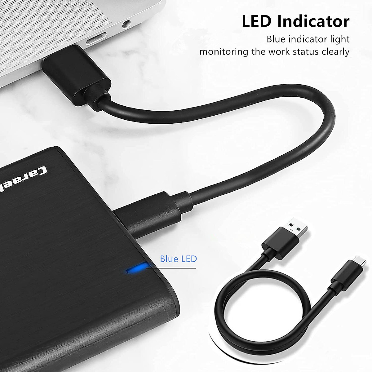 Caraele 500GB Portable External Hard Drive USB-C USB 3.1 Mobile Ultrafast HDD Storage for PC, Mac, Desktop, Laptop, MacBook, Chromebook, Xbox One, Xbox 360, PS4 (Black)