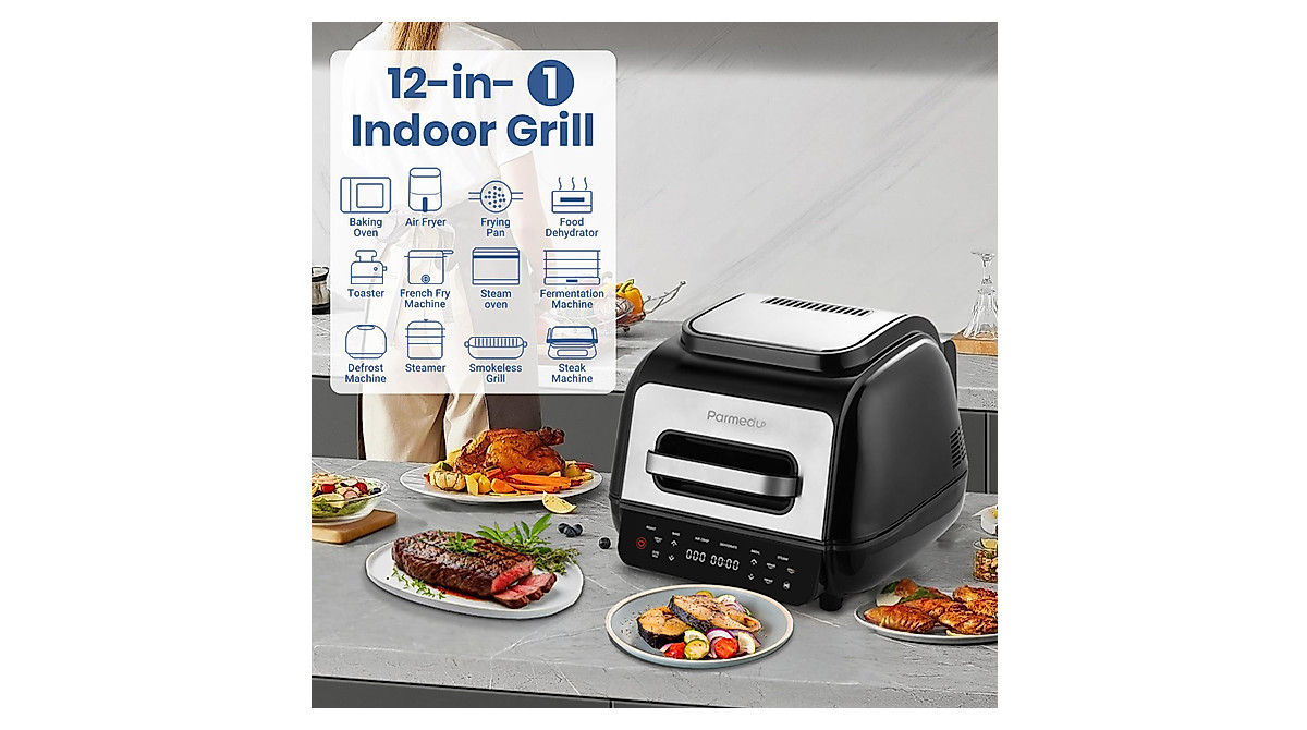 Parmedu 12-in-1 Smokeless Indoor Grill - 1800W Power