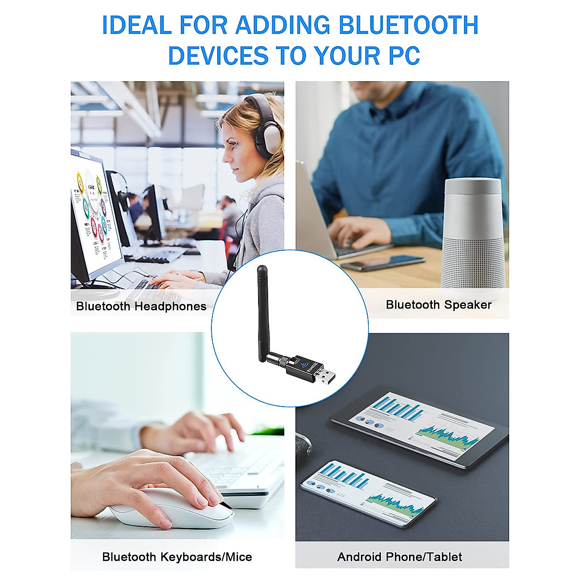 Long Range USB Bluetooth Adapter for PC USB Bluetooth Dongle Wireless Bluetooth Adapter for Headphones Speakers, 328FT / 100M,5.0 Bluetooth Transmitter Receiver for Windows 10/8 / 8.1/7