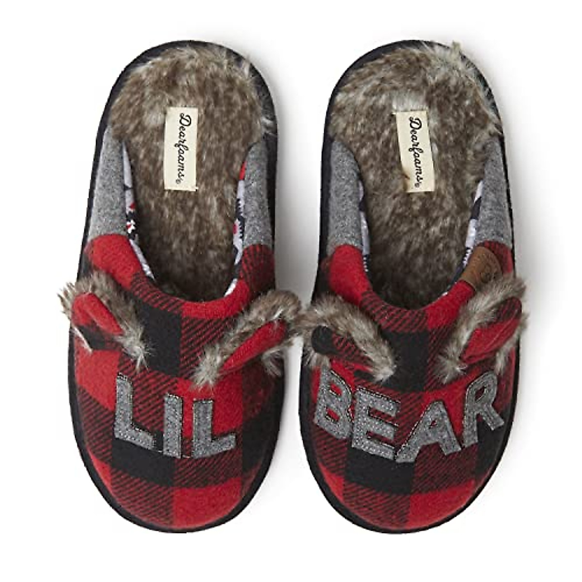 Dearfoams Kids Unisex Slipper, Lil Bear Plaid, US 7-8 Toddler