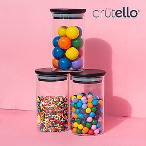 Crutello 12 Pack 8.5 Oz Spice Jars with Black Bamboo Lids for your Pantry, Dishwasher Safe Jars with Black Lids and Labels for Spices, Honey, Beans, Rice, Nuts