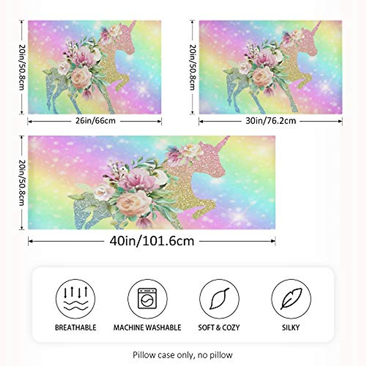Blueangle Rainbow Unicorn Satin Pillowcase for Hair and Skin Silk Pillowcase, Standard Size(20x26 inches) - Slip Cooling Satin Pillow Covers with Envelope Closure
