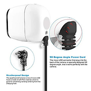 30FT Weatherproof Outdoor Power Cable for Arlo Pro and Arlo Pro 2, with Quick Charge 3.0 Power Adapter Compatible with Arlo Pro, Arlo Pro 2, Arlo Go, Other Home Camera (Micro USB), 1 Set, Black