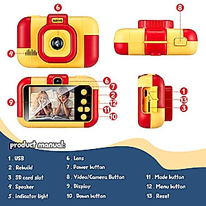 SUZIYO Kids Digital Camera, Children Selfie Video Camcorder 1080P Dual Lens 2.4 Inch HD, Best Christmas Electronic Gifts Toys for Age 3-10 Years Old Boys & Girls Toddlers (with 32G Micro SD Card, Red)