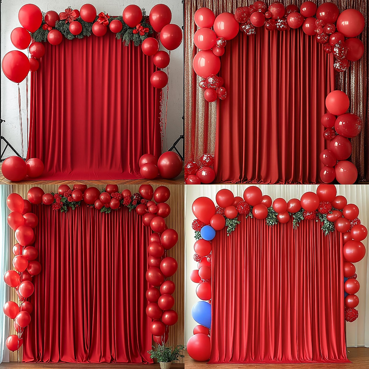 10 ft x 20 ft Wrinkle Free Red Backdrop Curtain for Parties, Polyester Photography Backdrop Drapes for Birthday Party Baby Shower, Thick Background Curtain for Backdrop Stand, 4 Panels 5 ft x 10 ft