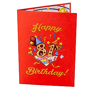 iGifts And Cards Happy 81st Red Birthday 3D Pop Up Greeting Card – Awesome 81 Birthday Card For Woman, Man, Happy Eighty One Birthday Gift For Mom, Dad, Best Wife, Husband Unique Present, 5" X 7"
