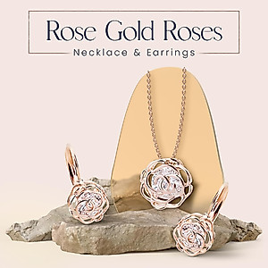 Crystalline Azuria Women 18K Rose Gold Plated White Crystal Roses Flowers Necklace and Earrings Set for Women Wedding Party Bridal Bridesmaid Accessories