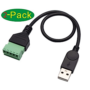 zdyCGTime USB 2.0 A Screw Terminal Block Connector Cable USB 2.0 A Male Plug to 5 Pin/Way Female Bolt Screw with Shield terminals Pluggable Type Adapter Connector Converter Cable（30CM/2Packs(Male)