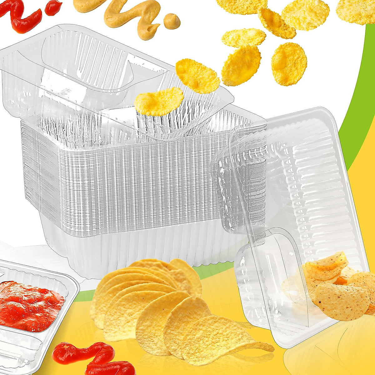 100 Pcs Nacho Trays 22oz, 6"x8" Nacho Tray Disposable Clear Nacho Trays 2 Compartments for Snack Taco Chip