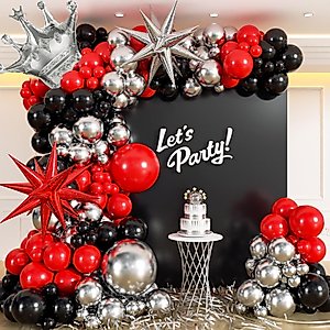 Red and Black Balloon Garland Arch Kit with Silver Red and Black Balloons for Anniversary Graduations Red and Black Birthday Decorations for Men Women