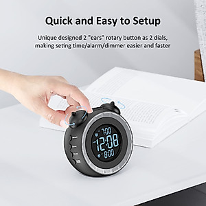 uscce Loud Dual Alarm Clock with Bed Shaker - 0-100% Dimmer, Vibrating Alarm Clock for Heavy Sleepers or Hearing Impaired, Easy to Set, USB Charging Port, Snooze, Battery Backup