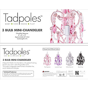 Tadpoles 3-Bulb Vintage Plug-In or Hardwired Mini-Chandelier, White Diamond
