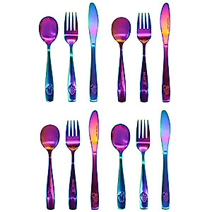 12 Piece Stainless Steel Kids Silverware Set - Child and Toddler Safe Flatware - Kids Utensil Set - Metal Kids Cutlery Set Includes 4 Small Kids Spoons, 4 Forks & 4 Knives - UV Rainbow