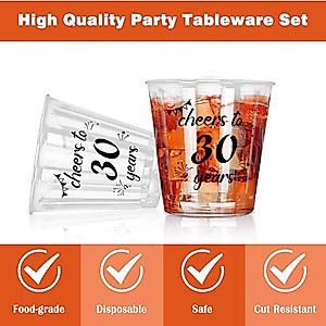 GTVOSY Cheers to 30th Plastic Cups - 100 Pieces Cheers to 30 Years Shot Glasses 2 oz Disposable Cups, 30th Birthday Party Favors for Her and Him Whiskey Women Men Anniversary Wedding Decorations