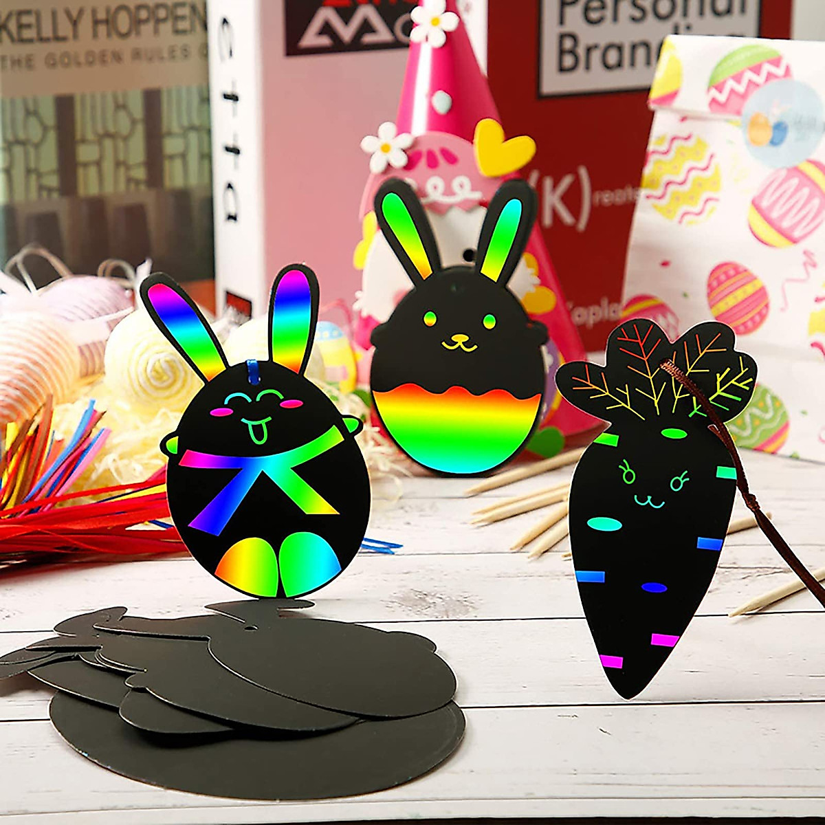 12Pcs Easter Scratch Paper,Easter Crafts for Kids,Easter Eggs Easter Bunny Carrots Rainbow Scratch Paper,Easter Scratch Art for Kids,Easter Toys Easter Gifts for Kids