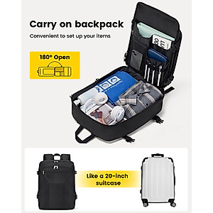 Vorspack Travel Backpack for Women Men - Carry On Backpack for Airplanes Large Laptop Backpack Casual Daypack with Shoe Compartment for Travel Work College - Black