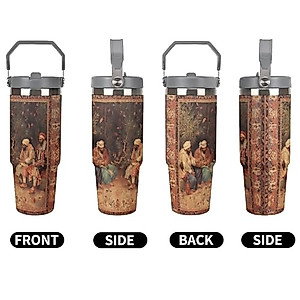 RTFGHJS Antique Orientalist Art 30 Oz Tumbler with Handle And Flip Straw, Stainless Steel Vacuum Insulated Travel Mug, Thermal Cup for Coffee, Water, Iced Drinks, Fits Car Cup Holders (Home, Sports)