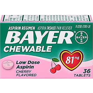 Bayer Chewable Low Dose Baby Aspirin Cherry Flavor 36 Tablets - 2 Pack