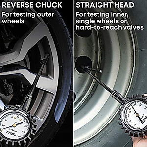TireTek Tire Pressure Gauge (160 PSI) for Truck, Semi Truck, ATV, RV & Motorhome - Dual Head Tire Gauge Pressure Reader for Dually Tires, Heavy Duty ANSI Air Pressure Gauge, Semi Truck Accessories