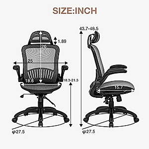 Office Chair Ergonomic Desk Chair Mesh Computer Chair with Lumbar Support Headrest Flip UP Arms Rolling Swivel Adjustable Task Chair for Adults(Grey)