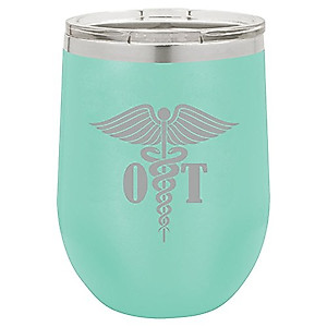 12 oz Double Wall Vacuum Insulated Stainless Steel Stemless Wine Tumbler Glass Coffee Travel Mug With Lid OT Occupational Therapy Therapist (Teal)
