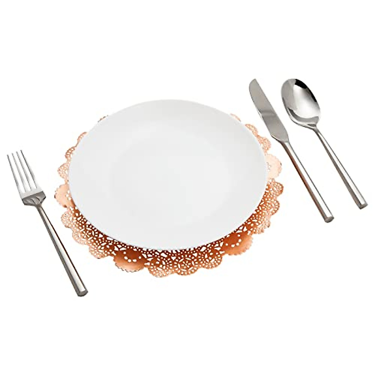 100 Pack Metallic Copper Orange Placemats, Round Paper Lace Doilies for Place Settings, Desserts, Formal Events (10 in)