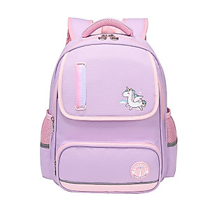Tanou Kids Backpacks for Girls, 13'' Kindergarten School Backpack, Breathable Bookbags with Reflective Strip for Girl 3-7 Years, Purple Unicorn
