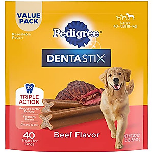 PEDIGREE DENTASTIX Large Dog Dental Treats Beef Flavor Dental Bones, 2.08 lb. Value Pack (40 Treats)