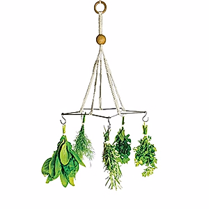 Generic Handcrafted Herb Drying Rack Flower Drying, Boho Star Kitchen Decor Dryer, Plant Hanger Indoor, Macrame Mobile Hanging Gift for Gardener and Lover, 6 Hooks, FLOWERHERB01, Ivory