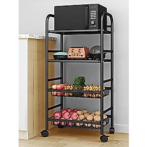 SZCSHOOL Microwave Cart, Rolling Cart Organizer Large Capacity, Microwave Cart with Storage, 4 Tier Rolling Cart, Metal Rolling Kitchen Cart, Rolling Storage Cart Sturdiness, Kitchen Storage Cart