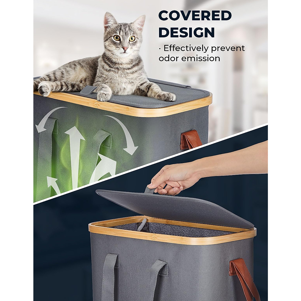 yamagahome Slim Laundry Basket with lid, Collapsible Narrow Laundry Hamper with Removable Washable Laundry Bag, Thin Hamper Storage Basket Made of Bamboo and Oxford for Bedrooms, Bathroom, RV, 52L