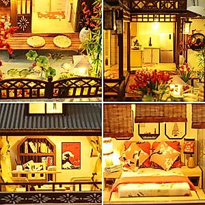 Spilay DIY Dollhouse Miniature with Wooden Furniture,DIY Dollhouse Kit Big Japanese Courtyard Model with LED & Music Box,1:24 Scale Creative Room Gift Idea for Adult Friend Lover (Yaquan Courtyard)